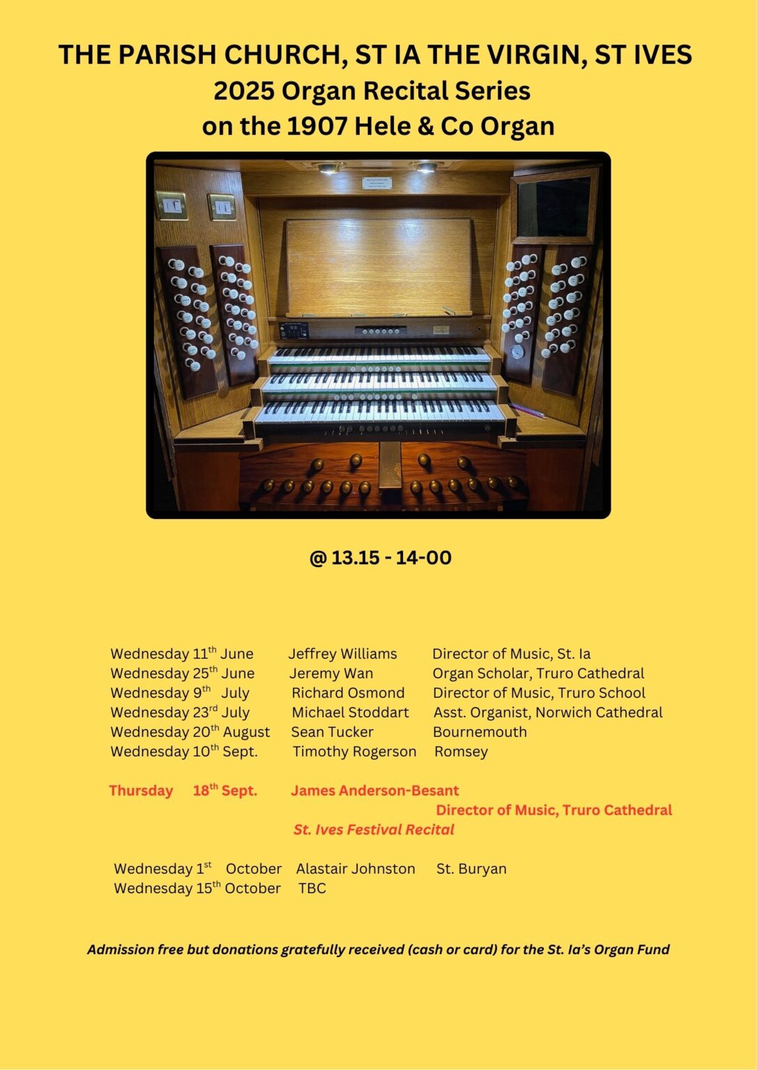 2025 Organ Recital Series on the 1907 Hele & Co Organ - Truro Diocese : Truro Diocese